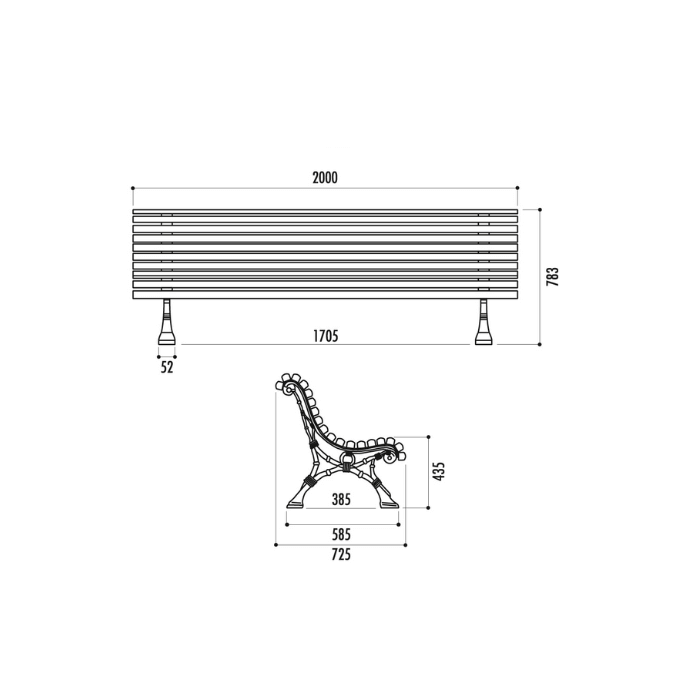 Banc Romantico pin - 200 cm