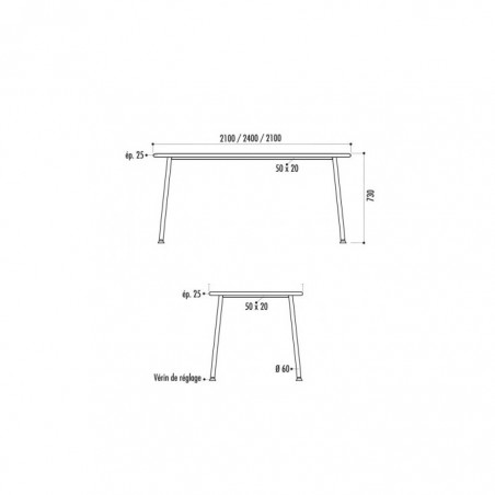 Table congrès tonneau 250x102/80cm